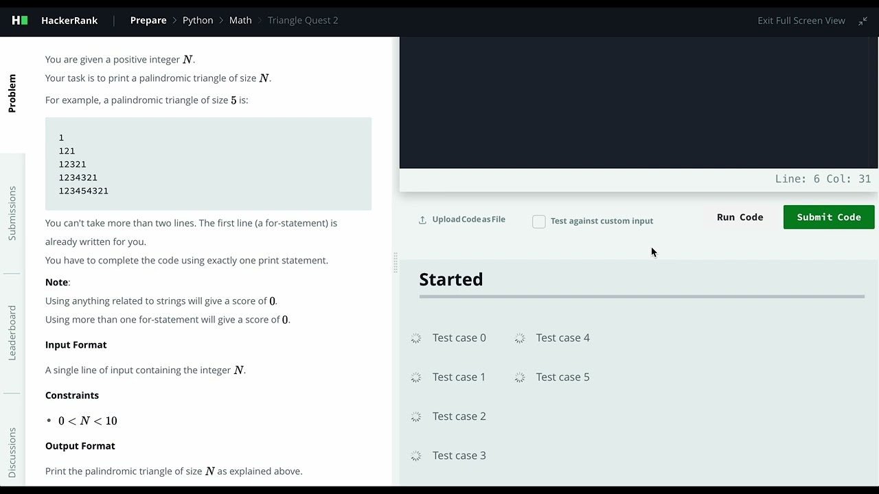 Hackerrank Python Solution #2 Math - Python: Triangle Quest 2