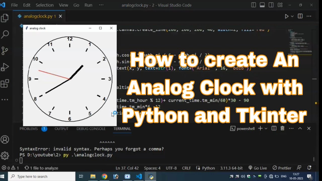 How create a Analog Clock in python | Analog clock in python with tkinter .