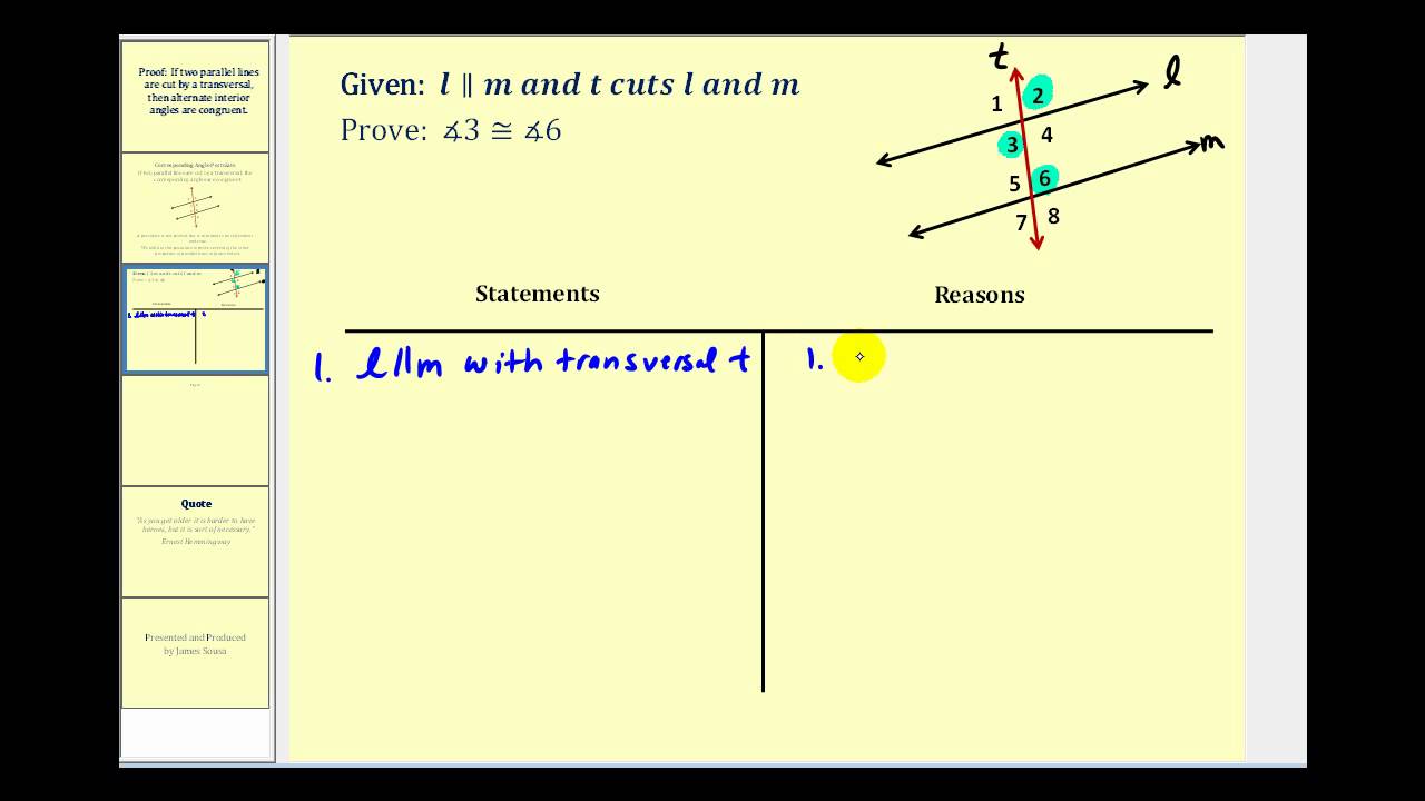 Proof:  Alternate Interior Angles Are Congruent