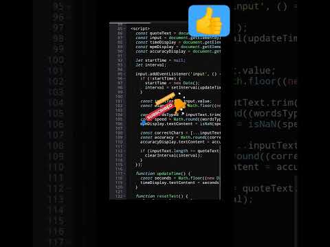 Typing Speed Test | html+css+js | #coding #webdevelopment #programming #html #code #shorts #trending