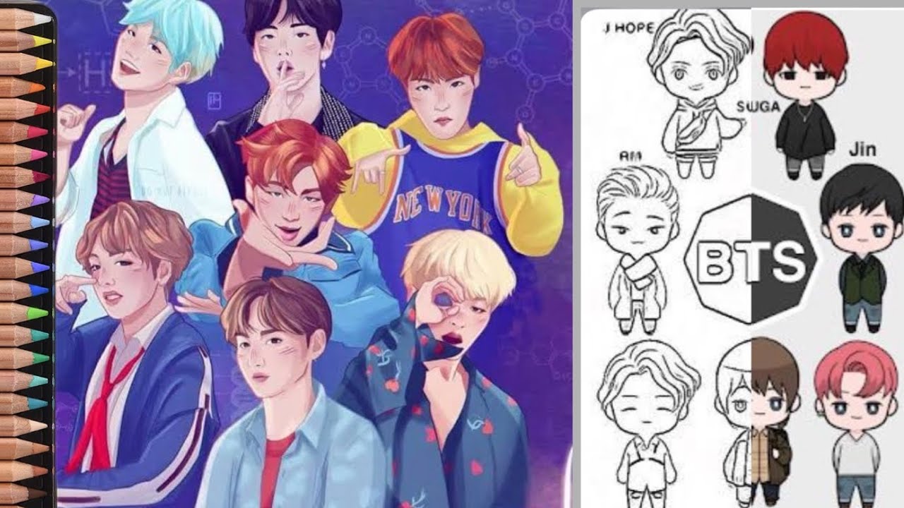 Coloring BTS Jungkook, Suga, V, Jimin, RM, J hope |BTS coloring pages