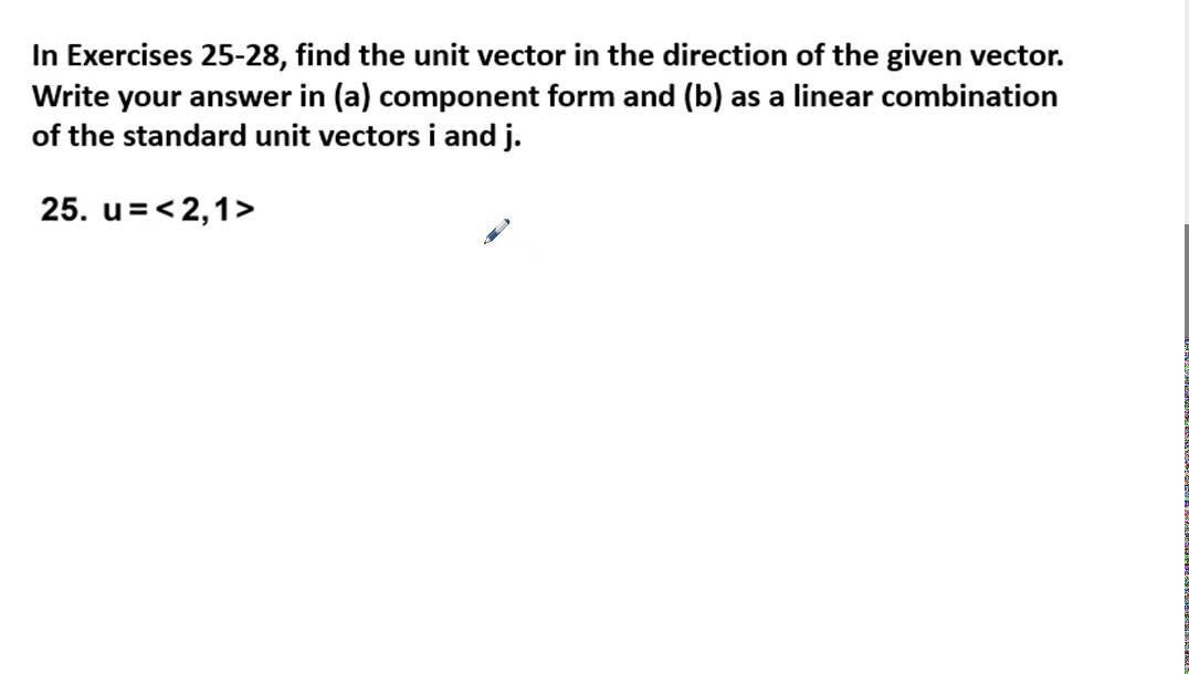 Precalculus Chapter 6.1 Exercises 21-28 Unit Vector Problems