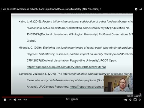 How to create metadata of published and unpublished thesis using Mendeley (APA 7th edition) ?