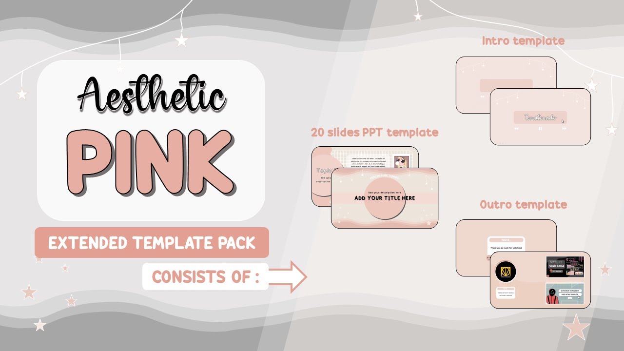 AESTHETIC PINK | Extended template pack | 20 slides PPT + Intro video + Outro video | Tomatonado