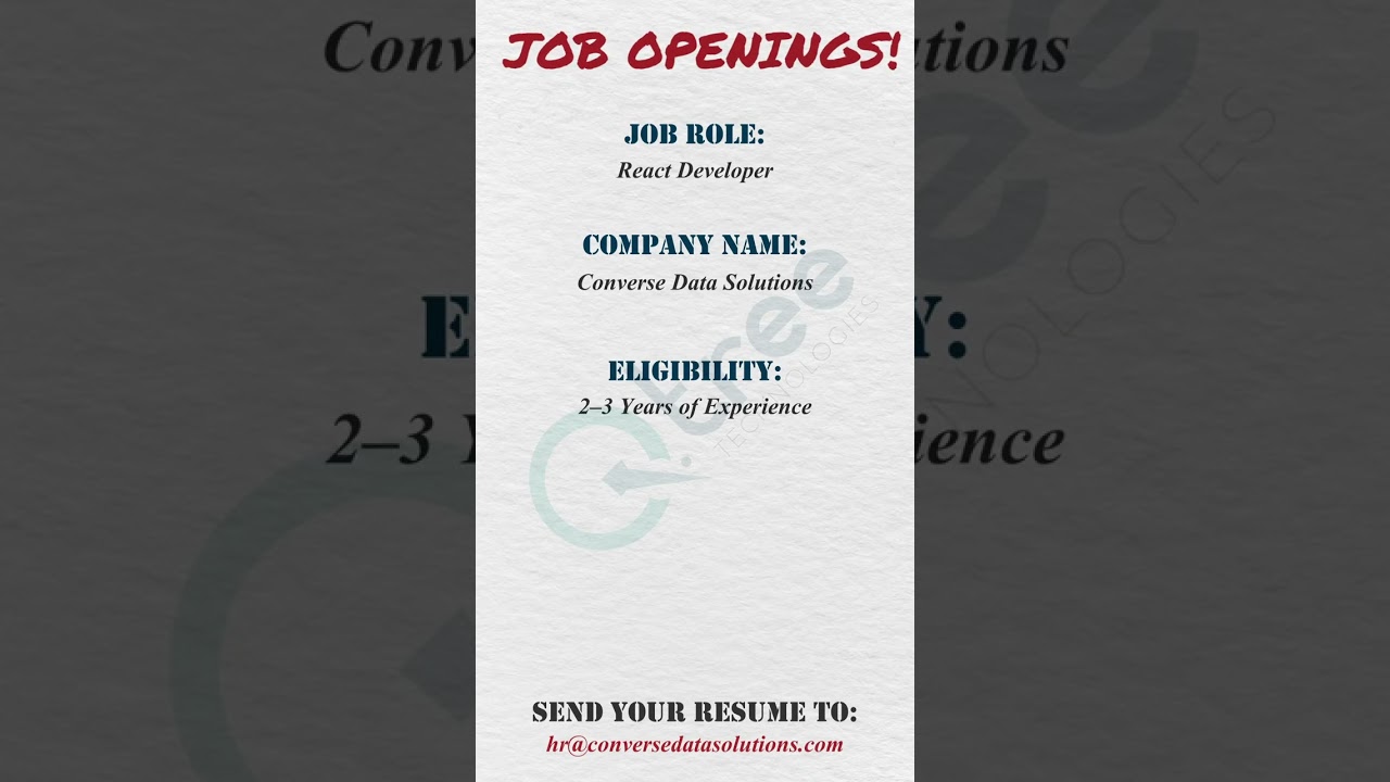 React Developer Job Opening | Converse Data Solutions | Apply Now