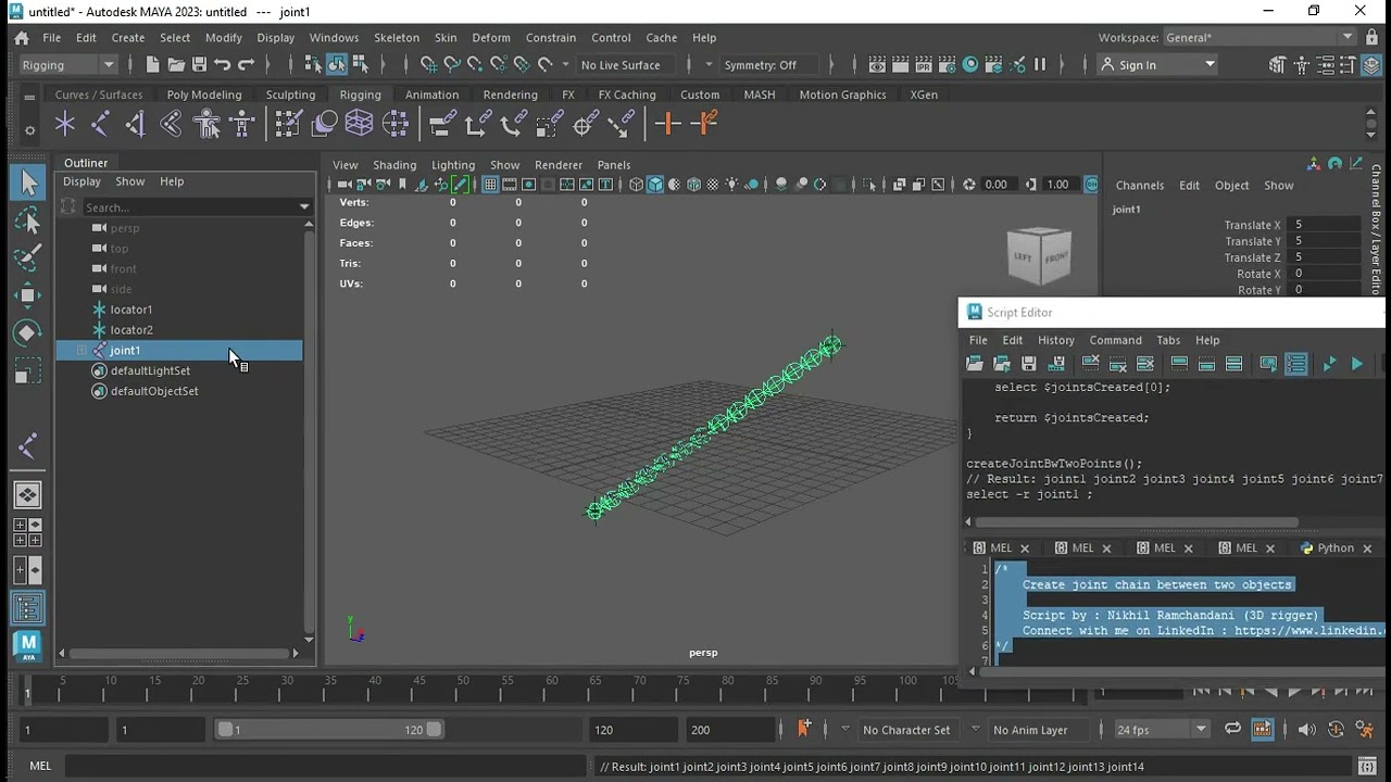 create joint chain between two points or objects | MEL | Maya