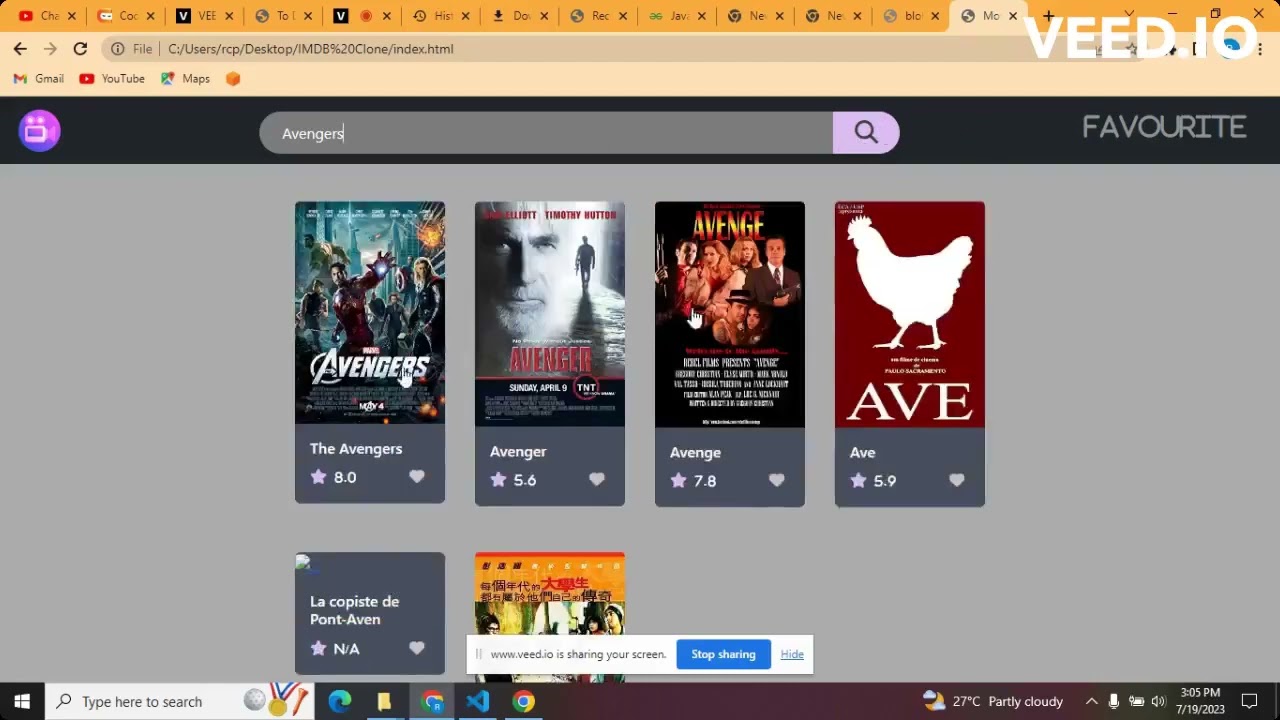 Imdb clone using Javascript CSS html bootstrap Omdp api