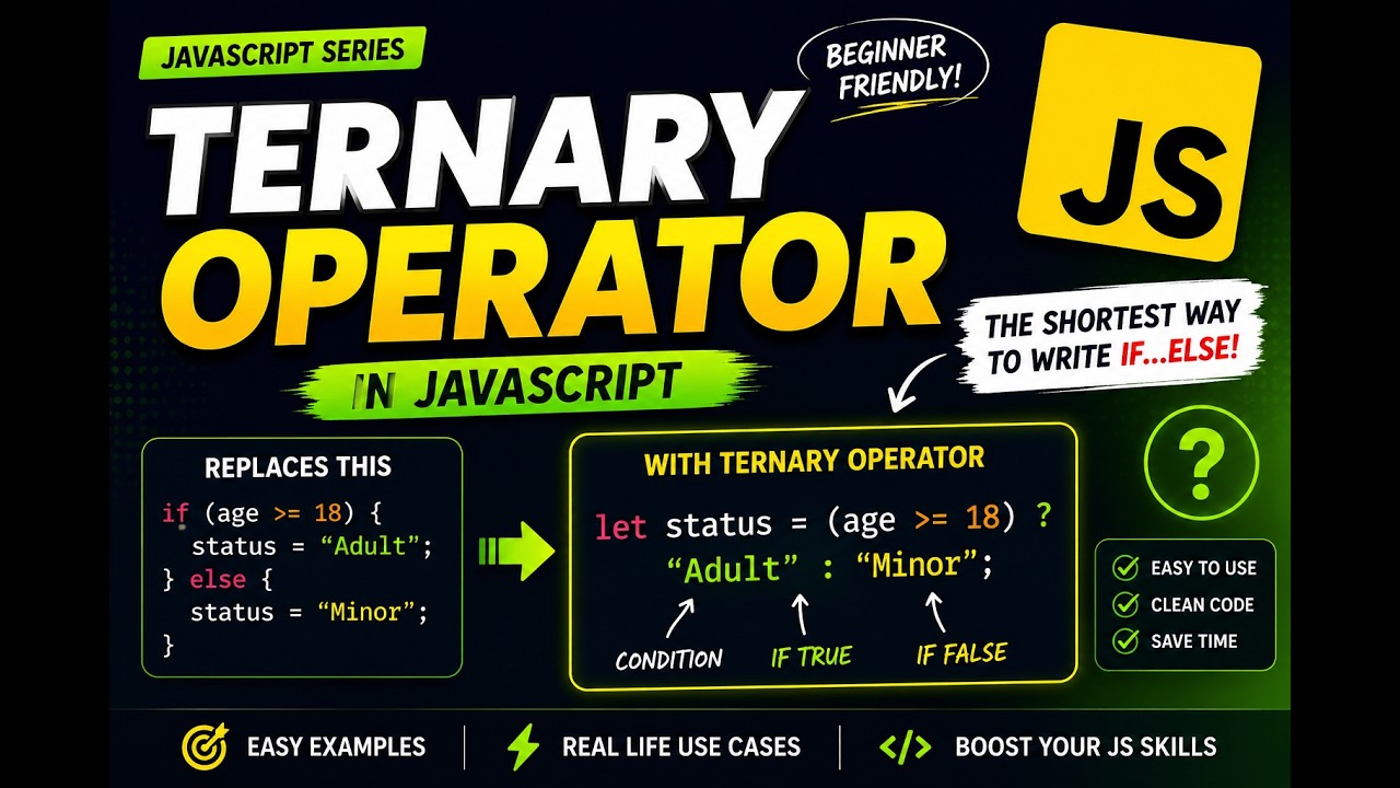 Ternary Operator in JavaScript Explained 🔥 | Short Hand If Else in JavaScript