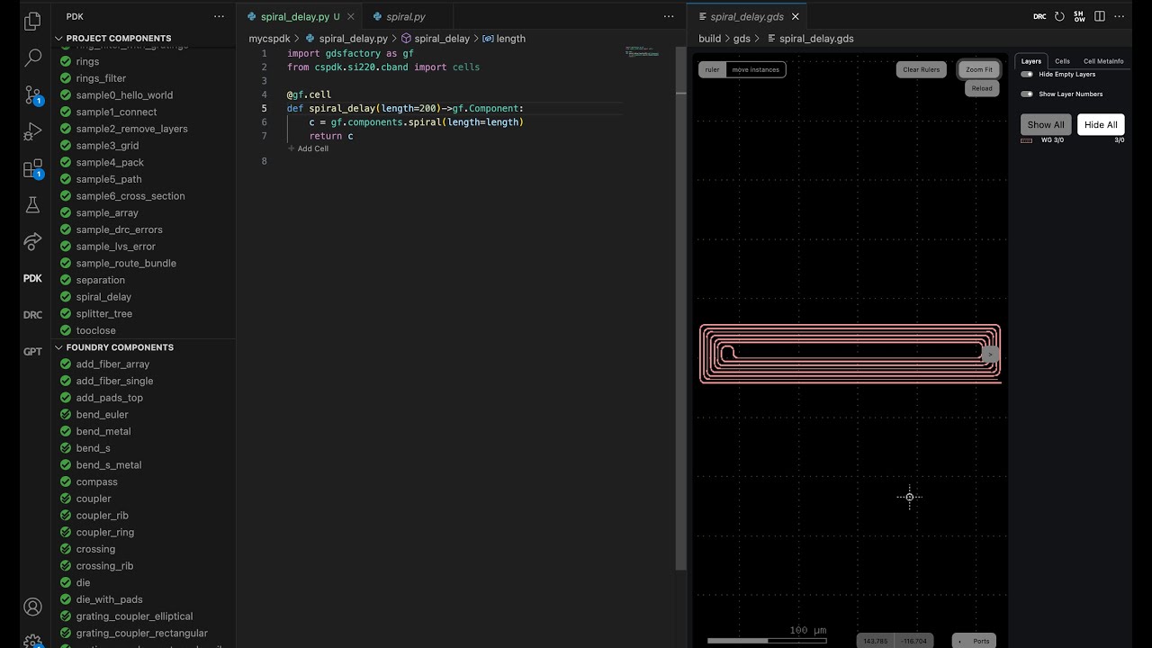 🐍 Create Python components from the GDSFactory generic PDK