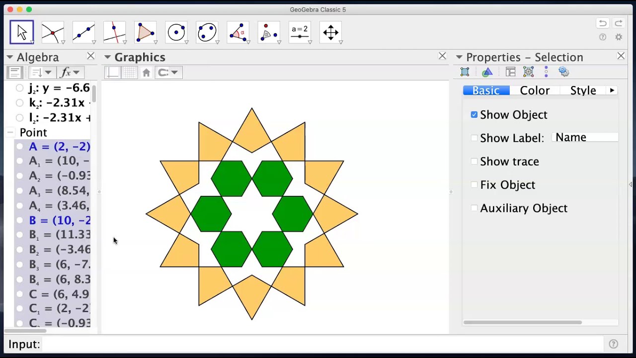 Tutorial for Creating 12 pointed star design in GeoGebra