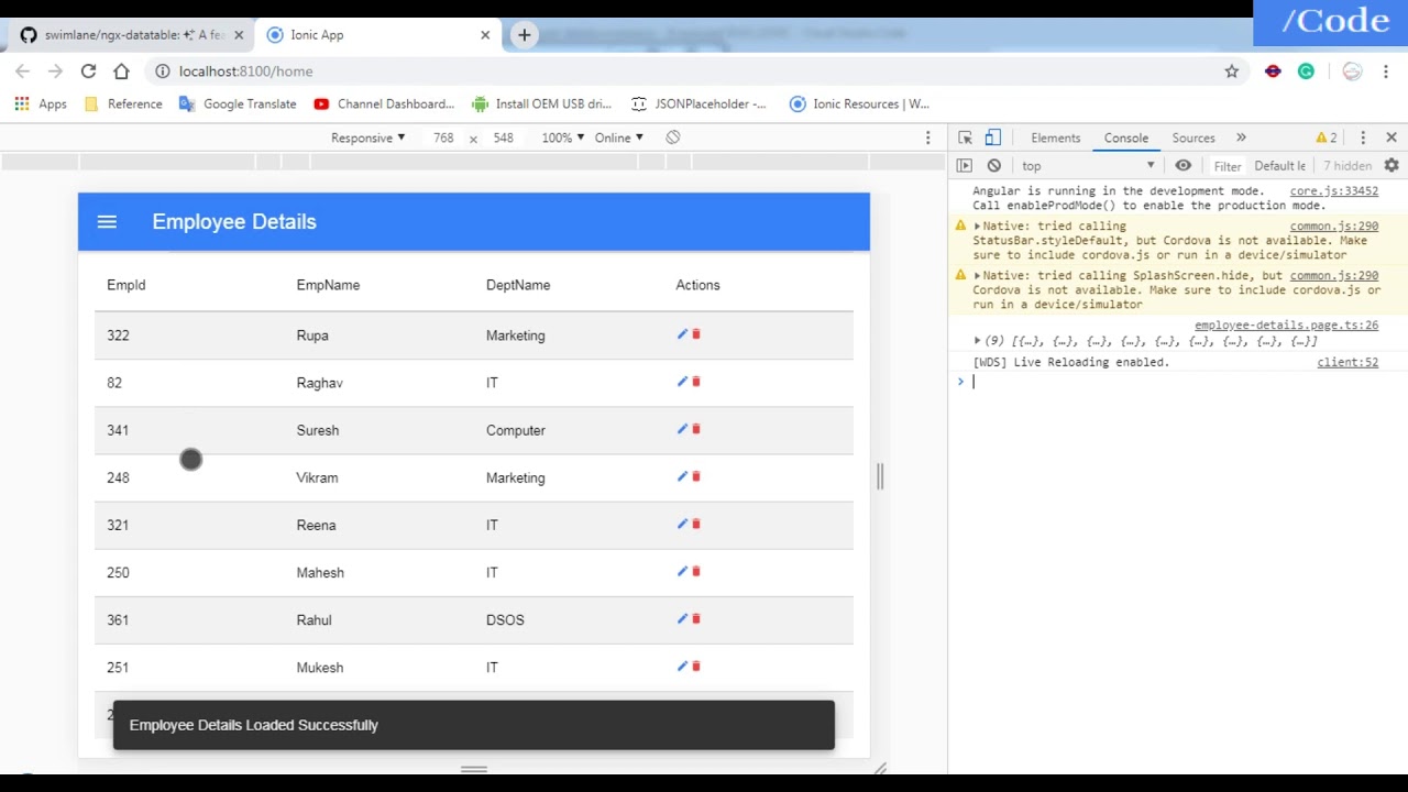 Creating Ionic Datatable with NGx-Datatable using Spring Boot Rest API as Back-End