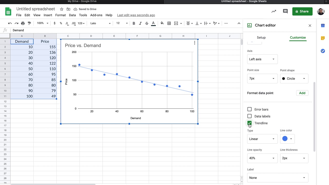 Linear Regression in Google Sheets