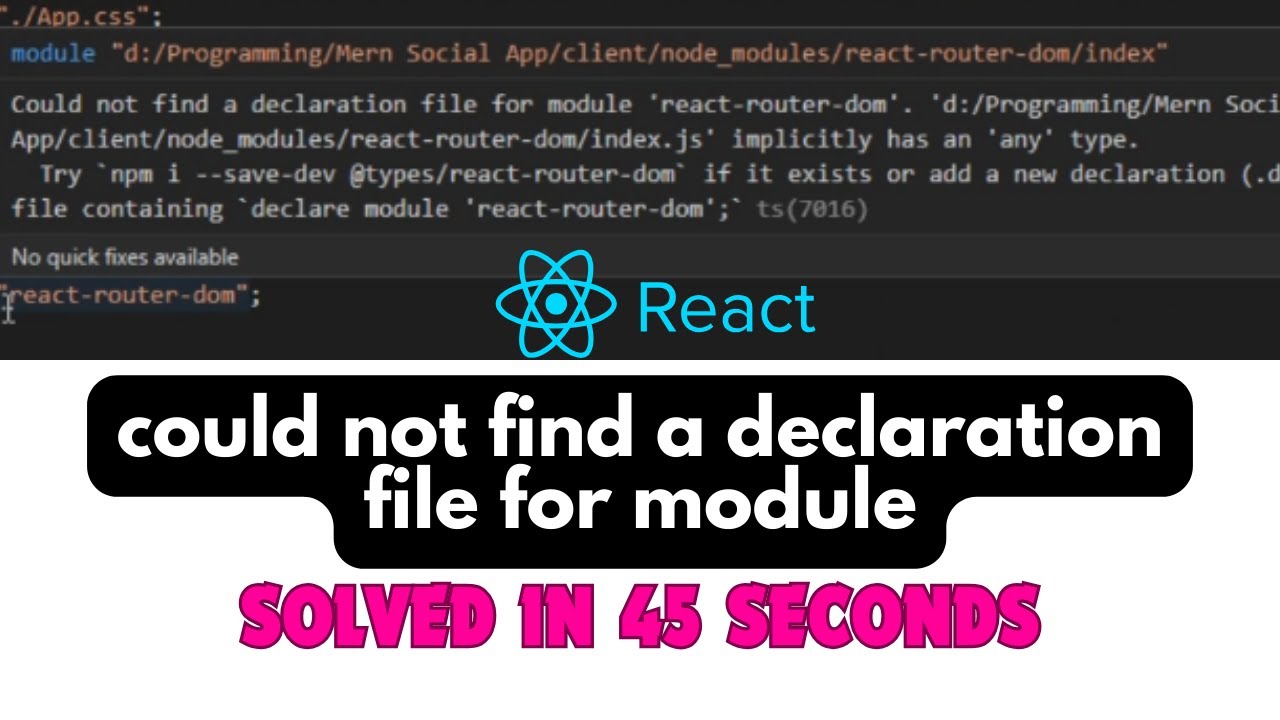 could not find a declaration file for module || React js solved