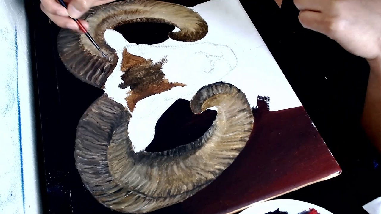 Acrylic Painting / Zodiac Aries / Ram In The Dark / Art