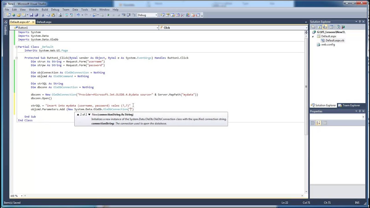 Visual studio 2010 - vb.net Lesson #4 - Insert data into Access Database