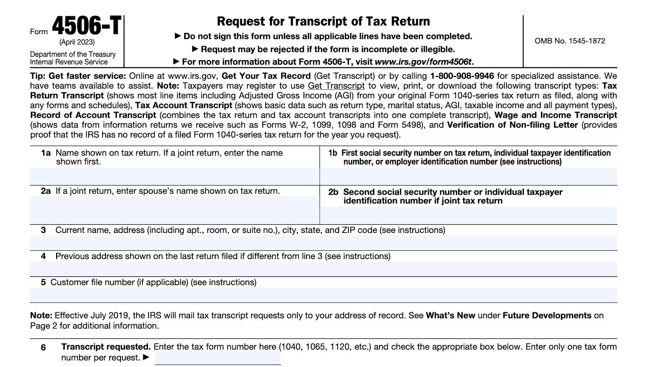 IRS Form 4506-T walkthrough (Request For Transcript of Tax Return)
