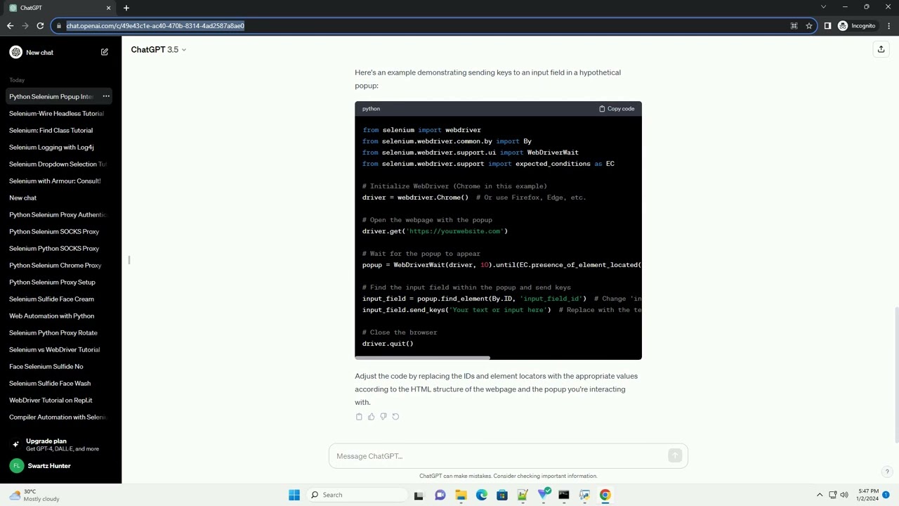 python selenium send keys to popup