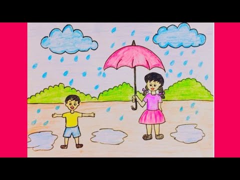 Rainy season drawing ||How to draw Rainy day drawing step by step||Rainy day drawing