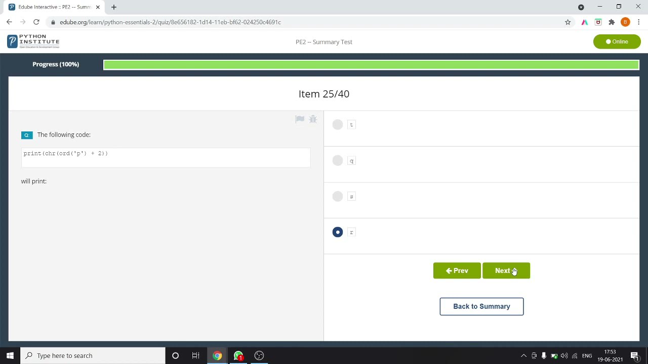 Python Essentials 2: INTERMEDIATE #summary test Test