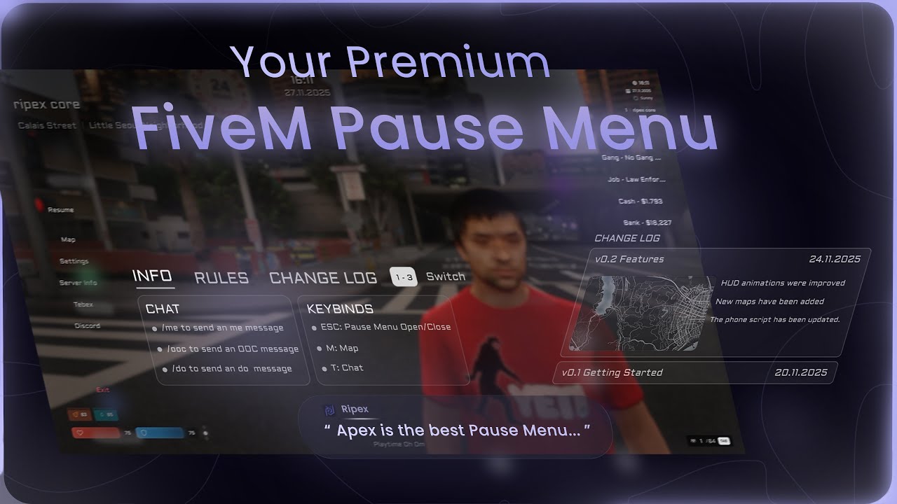 Pause Menu APEX - Premium FiveM Script | QBCore & QBox & ESX