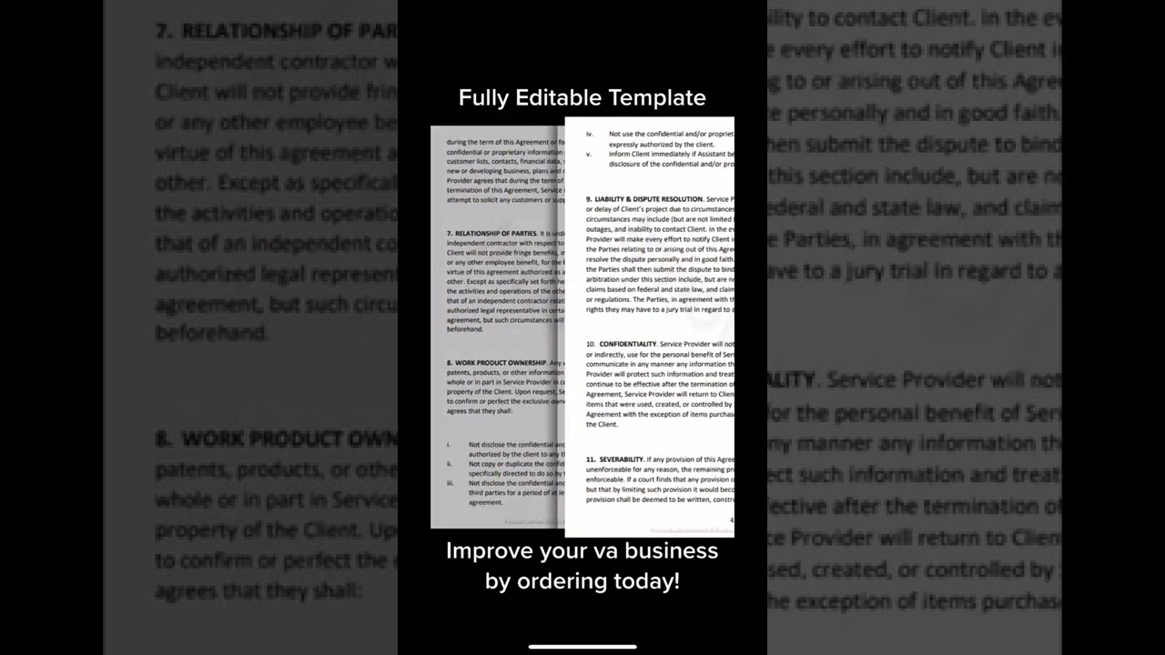 Virtual Assistant Contract Template, Fully Editable