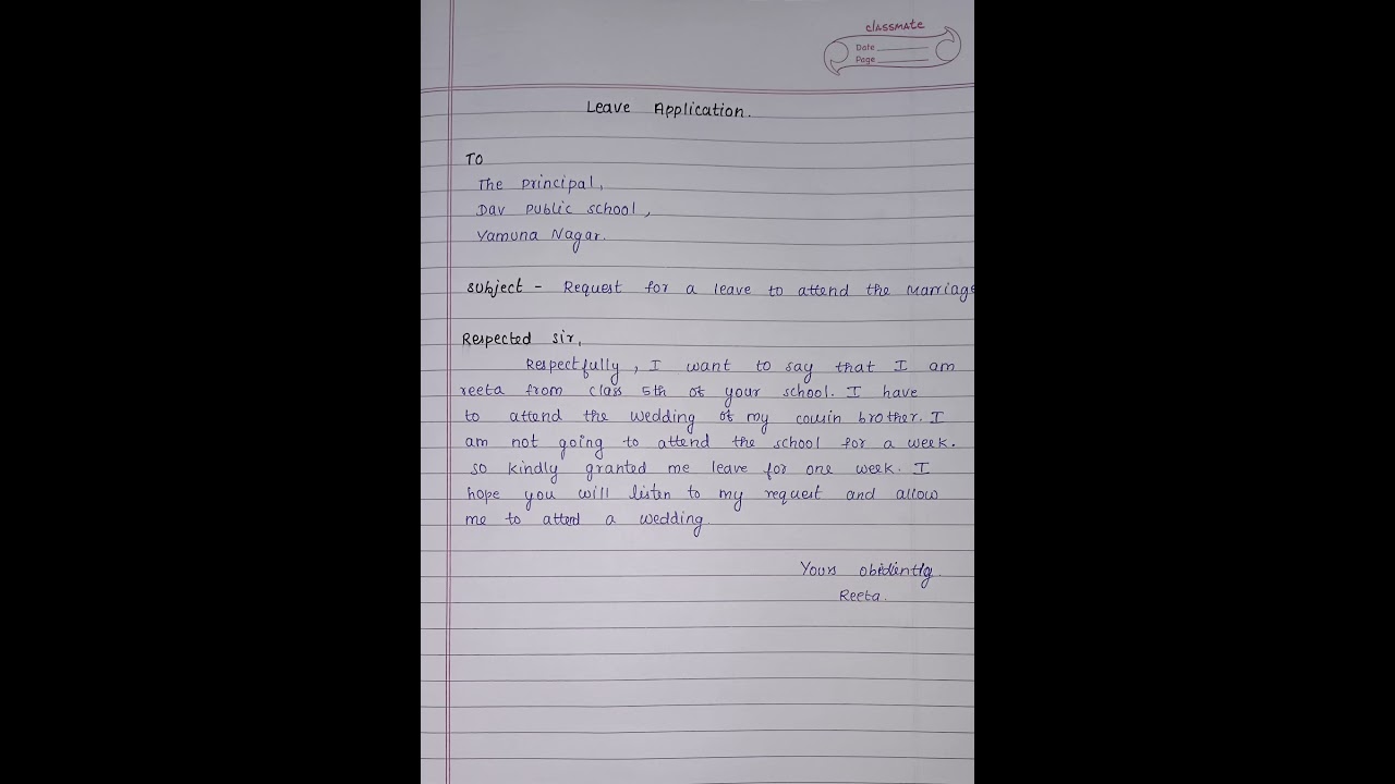 Leave Application Format For School Students