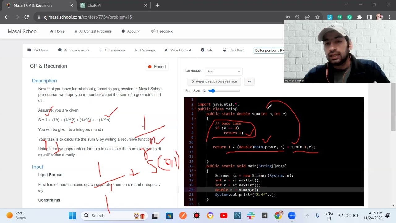 GP & Recursion problems Recursion in java masai school