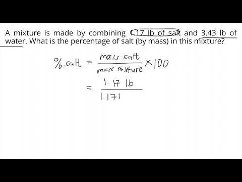 A mixture is made by combining 1.17 lb of salt and 3.43 lb of water. What is the percentage of salt