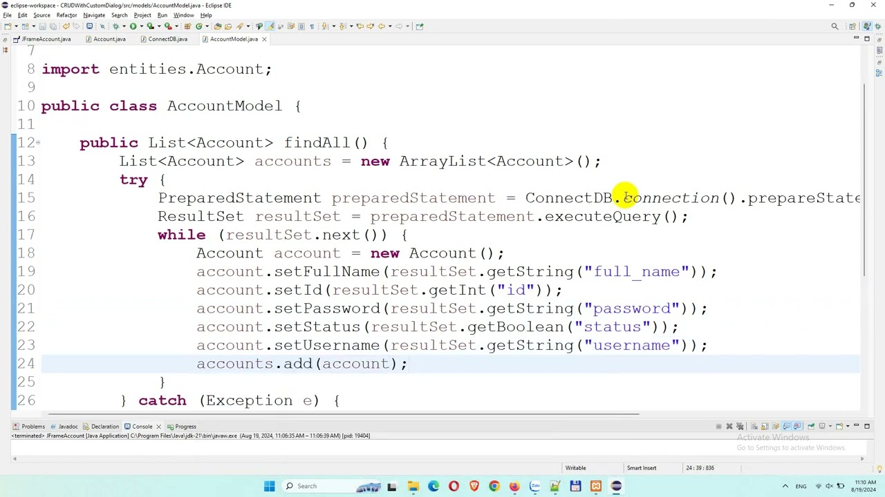 CRUD Operations with Custom Dialog in Java Swing and JDBC