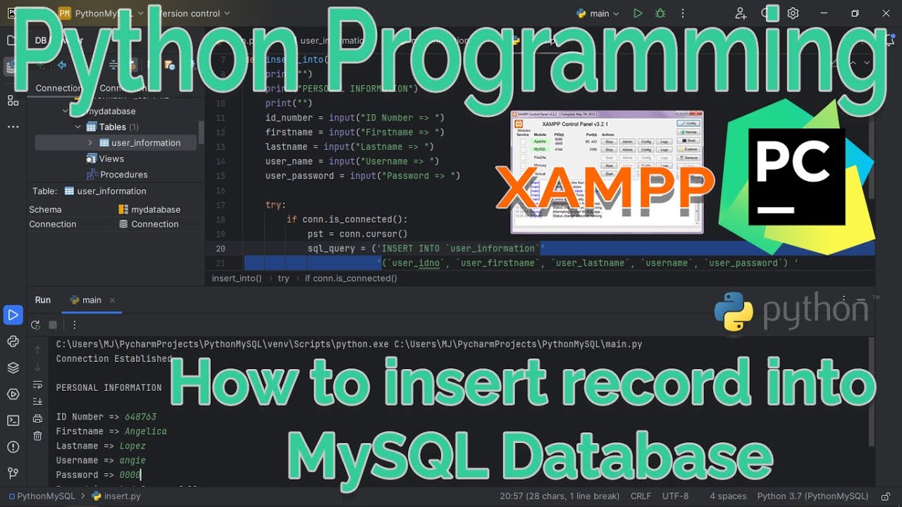 Python with MySQL Database - Insert record to database #python #coding #java #intellij #database