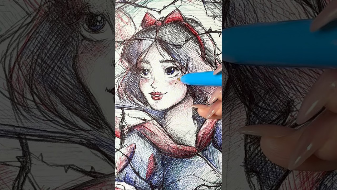 I draw a ✨DISNEY✨ CHARACTER with ONLY 1 PEN 😱🔥 #disney #drawing