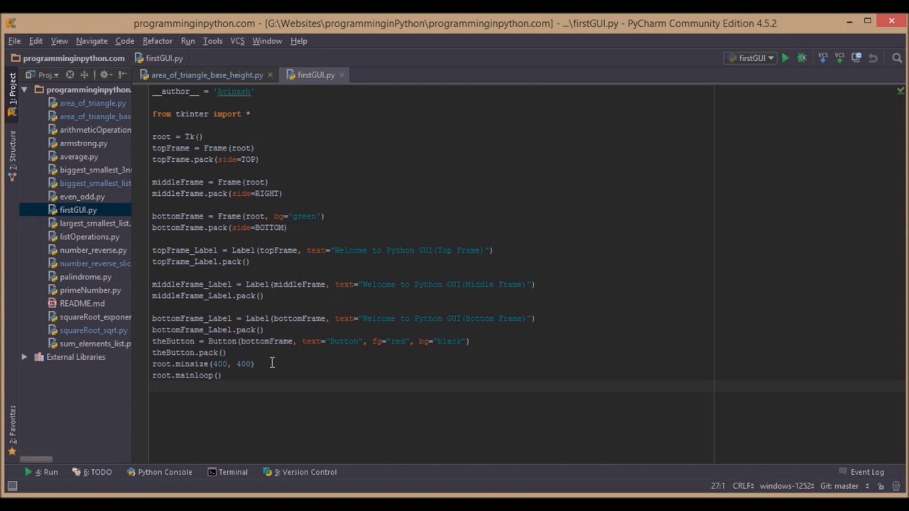 Introduction to Python GUI using TkInter – Labels, Frames, Buttons || programminginpython.com