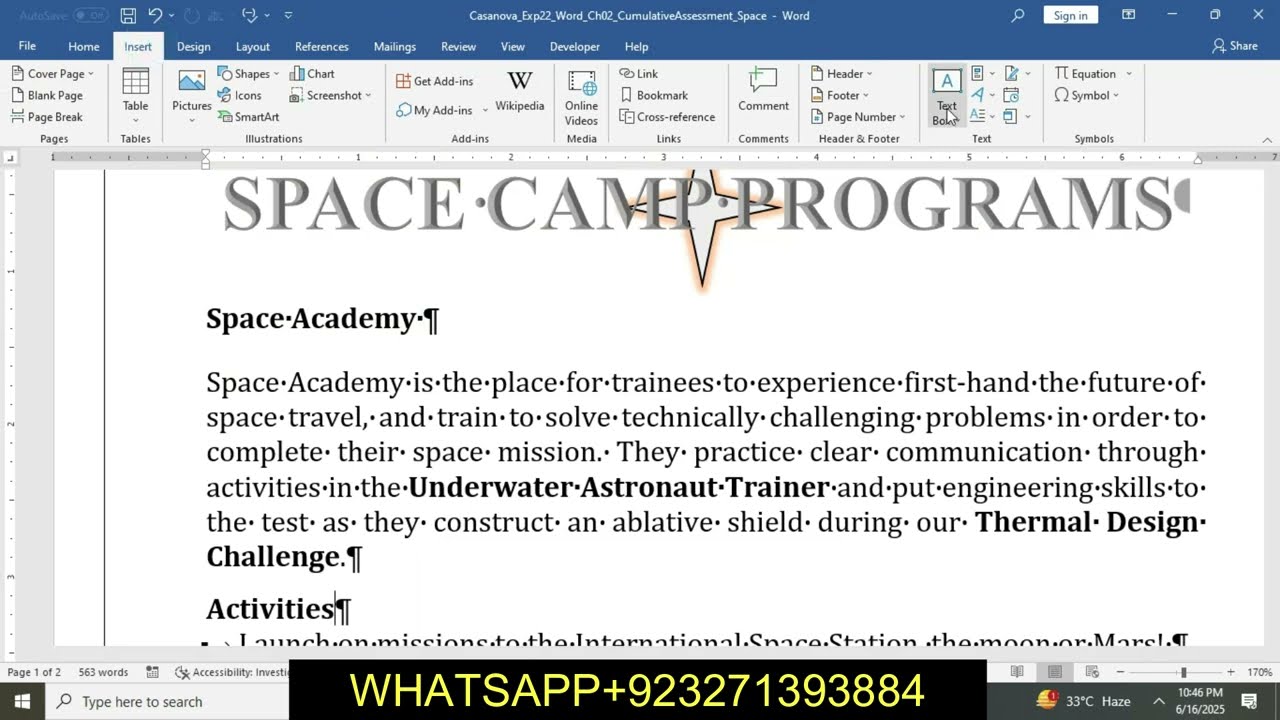 Exp22_Word_Ch02_CumulativeAssessment - Space || Word_Ch02_CumulativeAssessment - Space