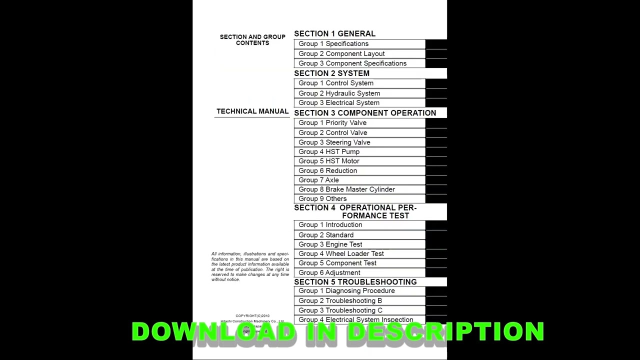 Hitachi ZW65 ZW75 ZW95 Workshop PDF English | Technical Service Manual Download