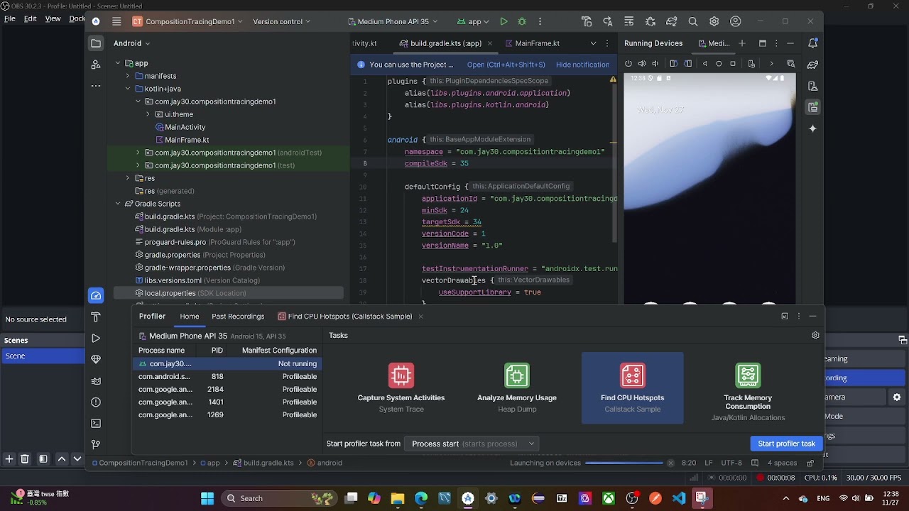 How to look at CPU usage by recording in Profiler in Android Studio?