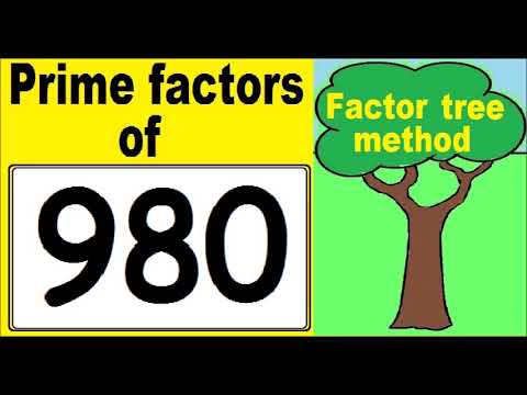 Prime factors of 980. Prime factor decomposition of 980. Factor tree method.