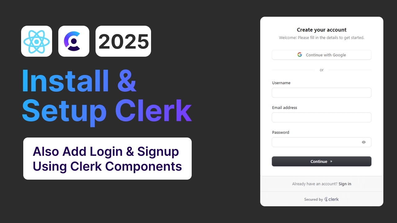 How to Install and Setup Clerk Authentication In React JS 2025 With Basic Login & Signup Components