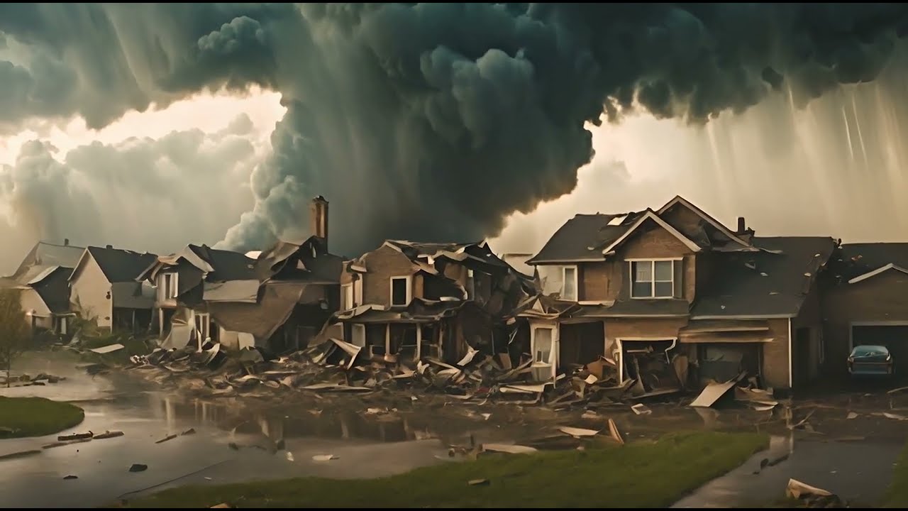 Free Stock Videos - AI animation - a tornado destroying houses