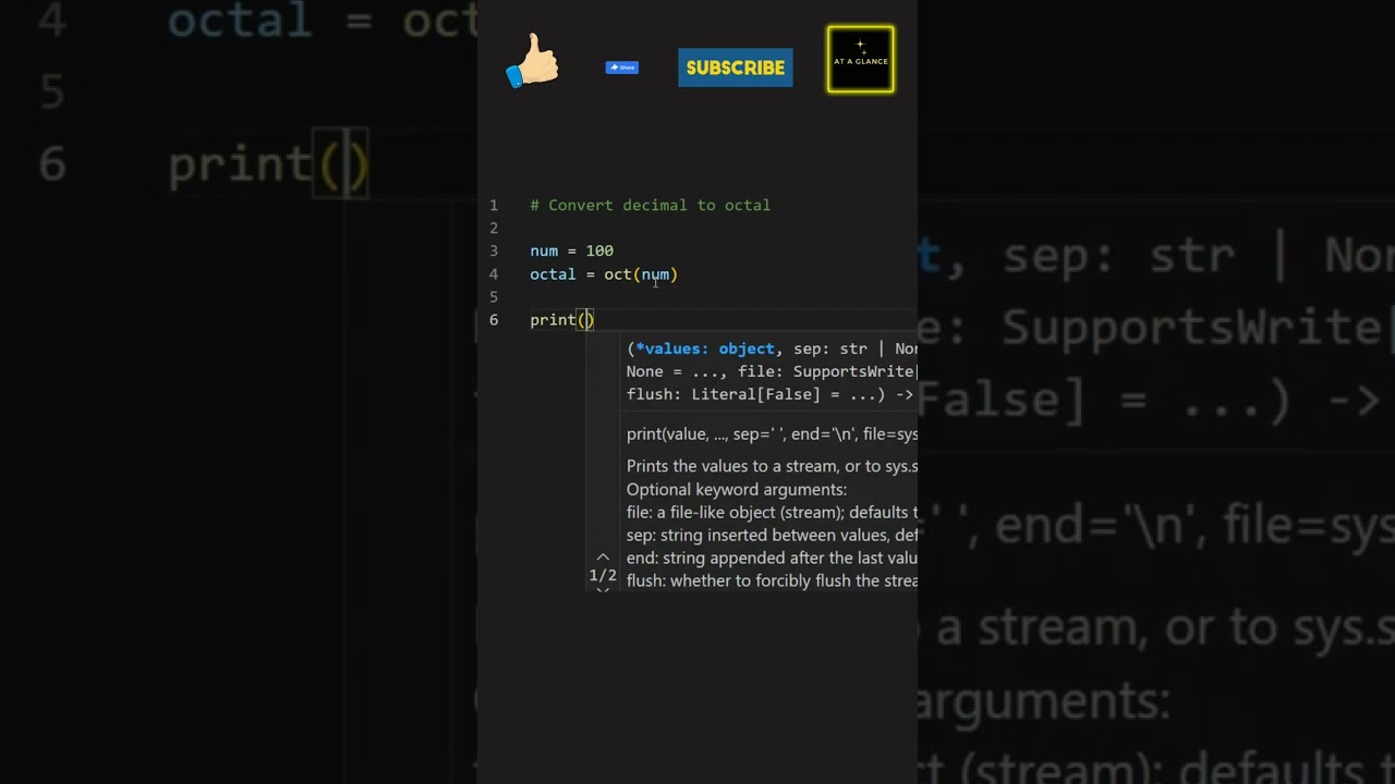 Convert decimal number to octal easily in python | At A Glance! | #shorts #getpass #python