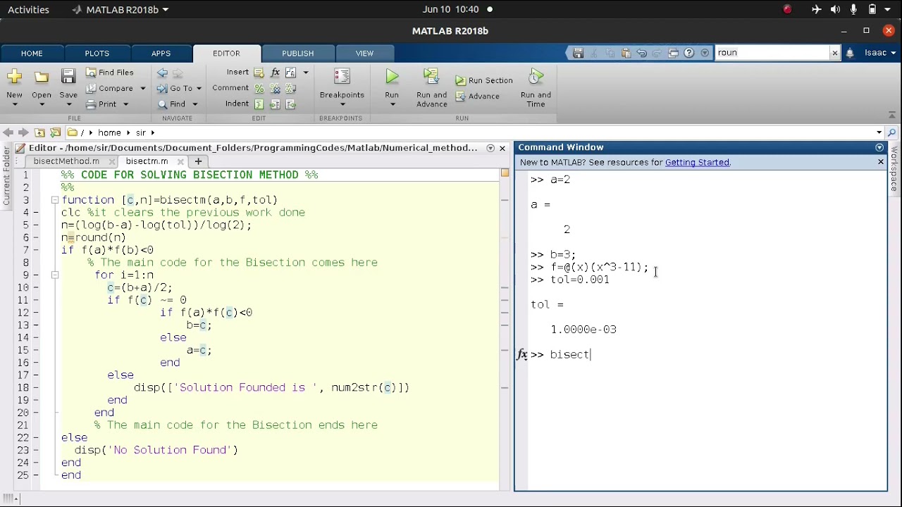 Matlab Code of Bisection Method for finding root [2-2]