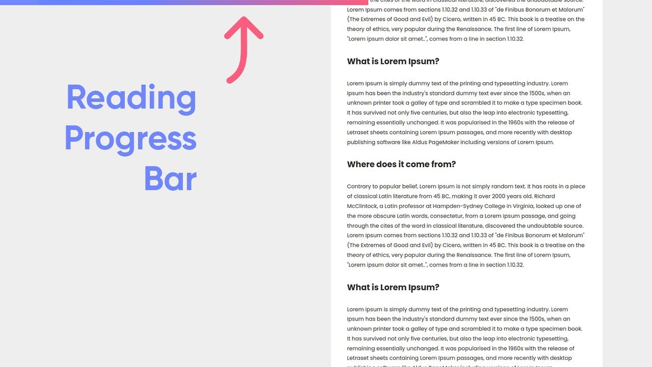 Easy Reading Progress Bar HTML CSS JS