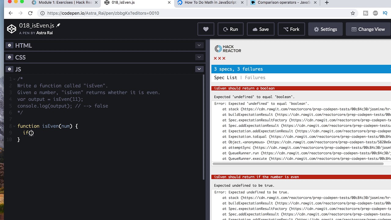 JavaScript Exercises | Hack Reactor Bootcamp Prep | Module 1 | 018_isEven