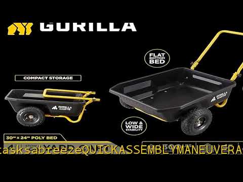 Gorilla Carts GCR-4 Poly Dump Cart, 2-Wheel Garden Wagon with Foldable Handle, 4 cu ft, 300 lb. Cap