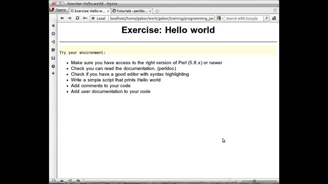 Beginner Perl Maven tutorial: 1.10 - Exercise: hello world