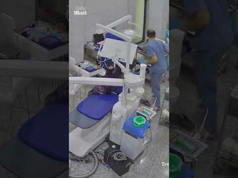 Dentist office clears out during Myanmar earthquake