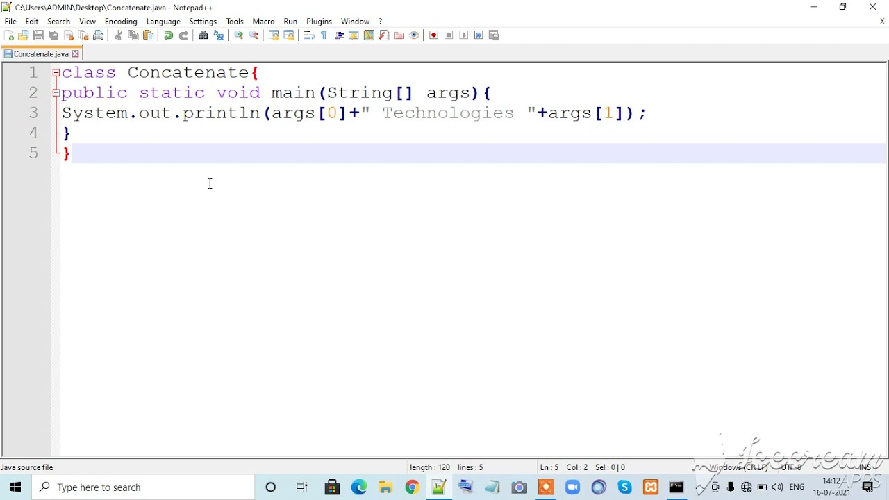 Write a program that accepts two Strings as command line argument and generate the output in java