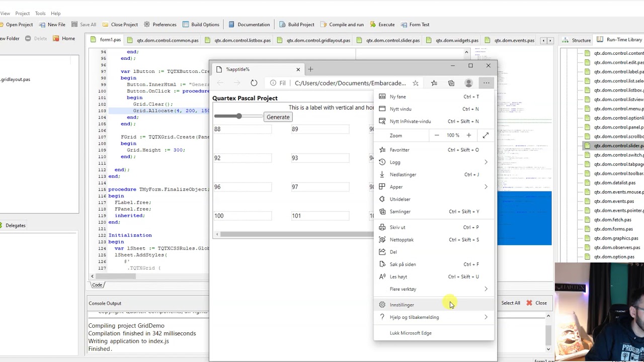 Testing the new smooth TQTXGridLayout widget for Quartex Pascal