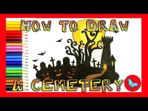 How To Draw A Cemetery For Halloween|Coloring and Drawing For Kids