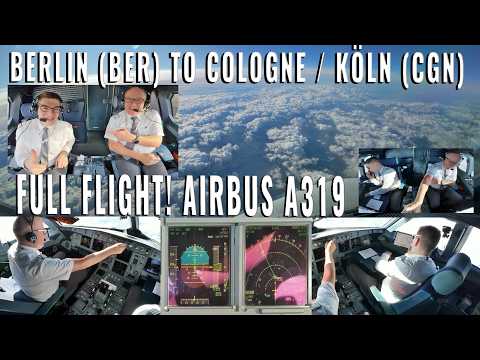 AIRBUS COCKPIT FROM BERLIN π©πͺ (BER) TO COLOGNE/KΓLN π©πͺ (CGN) FULL FLIGHT! REAL AIRPLANE!