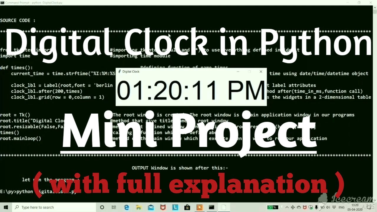 Digital clock in Python(python mini project with source code)